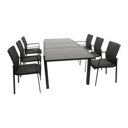 DEGAMO Garnitur TORINO 7-teilig, Alu + Glas + Kunstgewebe grau