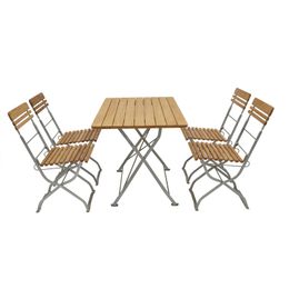 DEGAMO Biergarten - Garnitur M&Uuml;NCHEN 5-teilig (4x Stuhl, 1x Tisch 70x110cm), Flachstahl verzinkt + Robinie