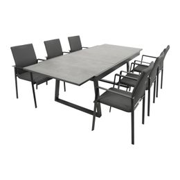 DEGAMO Garnitur REIMS 7-teilig, Alu + Glas + Kunstgewebe dunkelgrau