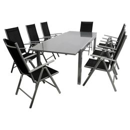 DEGAMO Garnitur MARINA 9-teilig, Aluminium silbergrau + Kunstgewebe schwarz