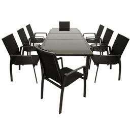 DEGAMO Garnitur TORINO 9-teilig, Aluminium anthrazit + Glas + Kunstgewebe schwarz