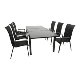 DEGAMO Garnitur TORINO 7-teilig, Alu + Glas + Kunstgewebe schwarz