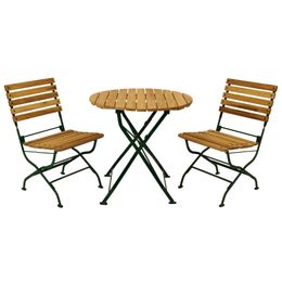 DEGAMO Klappgarnitur PASSAU 3-teilig, Flachstahl gr&uuml;n + Robinie, klappbar