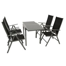 DEGAMO Garnitur AMALFI 5-teilig, Aluminium silbergrau + Kunstgewebe schwarz