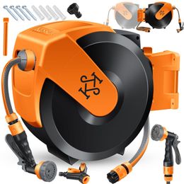 Kesser&reg; Schlauchtrommel mit Gartenschlauch Wasserschlauchtrommel zur Wandmontage Wandhalterung 180&deg; schwenkbar & automatische Aufrollung Wand-Schlauchbox inkl. 7-Funktionen Handbrause