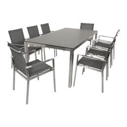 DEGAMO Garnitur SYDNEY 9-teilig, Edelstahl + Glas + Kunstgewebe grau