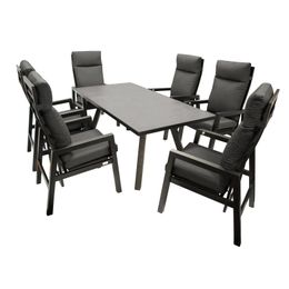 DEGAMO Garnitur MANCIANO 7-teilig, Aluminium dunkelgrau, mit Polstern, Tischplatte dunkelgrau