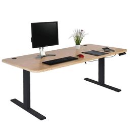Schreibtisch MCW-D40, Computertisch, elektrisch h&ouml;henverstellbar 160x80cm 53kg MVG ~ hellbraun, schwarz