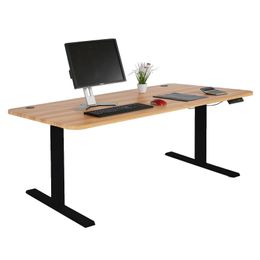 Schreibtisch MCW-D40, Computertisch, elektrisch h&ouml;henverstellbar 160x80cm 53kg MVG ~ Eiche-Dekor, schwarz