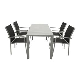 DEGAMO Garnitur BAGO 5-teilig, Aluminium silbergrau + Kunstgewebe schwarz