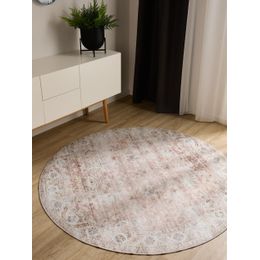 benuta Basic Waschbarer Teppich George Rosa &oslash; 160 cm - Vintage-Stil Teppich im Used-Look