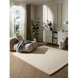 benuta Pure Wollteppich Beads Cream 200x200 cm - Naturfaserteppich aus Wolle