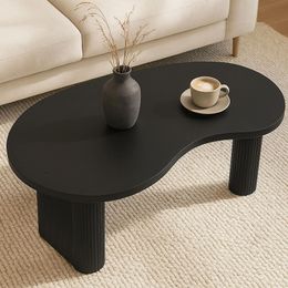Couchtisch MCW-O29, Beistelltisch Sofatisch, organische Form Melamin Holz, 45x110x60cm ~ Holzoptik schwarz
