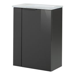 Fackelmann Glaswaschbecken mit Unterschrank 'SBC' Hahnloch links wei&szlig;/antrazit 45 x 61,5 x 25 cm