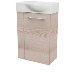 Fackelmann Keramikbecken mit Unterschrank 'SBC' Hahnloch links wei&szlig;/Eschefarben 45,5 x 70,5 x 32 cm