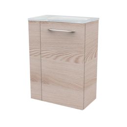 Fackelmann Glaswaschbecken mit Unterschrank 'SBC' Hahnloch links wei&szlig;/Eschefarben 45 x 61,5 x 25 cm