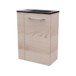 Fackelmann Glaswaschbecken mit Unterschrank 'SBC' Hahnloch links grau/Eschefarben 45 x 61,5 x 25 cm