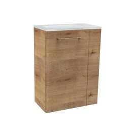 Fackelmann Glaswaschbecken mit Unterschrank 'SBC' Hahnloch rechts wei&szlig;/Eichefarben 45 x 61,5 x 25 cm