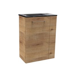 Fackelmann Glaswaschbecken mit Unterschrank 'SBC' Hahnloch rechts grau/Eichefarben 45 x 61,5 x 25 cm