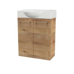 Fackelmann Keramikbecken mit Unterschrank 'SBC' Hahnloch links wei&szlig;/Eichefarben 54,5 x 70,5 x 31,7 cm