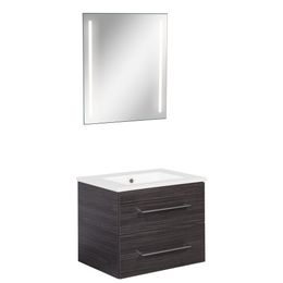 Fackelmann Badm&ouml;belset 'b.perfekt' Spiegelelement und Waschbecken mit Unterschrank wei&szlig;/Dark Oak