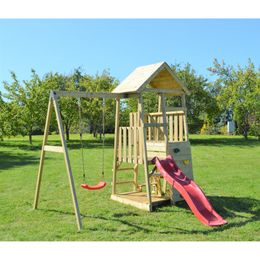 WENDI TOYS Holz-Spielturm 'Gorilla' natur Rutsche, Kletterwand, Schaukel und Picknicktisch 290 x 270 x 270 cm
