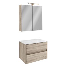 Fackelmann Badm&ouml;belset 'Compact Line' 70 cm 5-teilig eichefarben mit Spiegelschrank