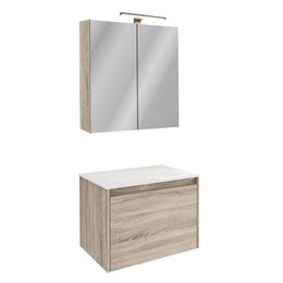 Fackelmann Badm&ouml;belset 'Compact Line' 70 cm 5-teilig eichefarben mit Spiegelschrank