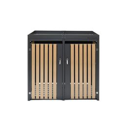 WESTMANN M&uuml;lltonnenbox anthrazit/Holzoptik Metall f&uuml;r 2 M&uuml;lltonnen a' 240 l 84 x 134 x 125 cm