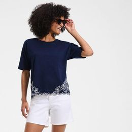 LANDS' END Flammgarn-Shirt mit Saumstickerei f&uuml;r Damen, Damen, size: regular, Blau, Baumwolle, by Lands' End