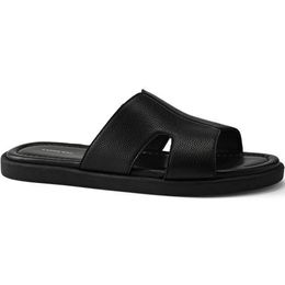 LANDS' END Leder-Pantoletten mit breitem Riemen, Herren, size: regular, Schwarz, Leder, by Lands' End