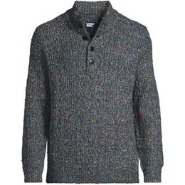 LANDS' END Zopfstrick-Pullover mit Stehkragen und Knopfleiste f&uuml;r Herren, Herren, size: regular, Grau, Baumwolle/Polyester/Polyacryl, by Lands' End