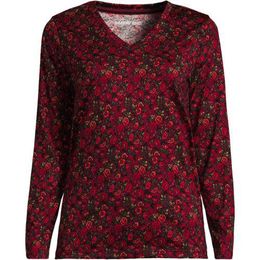 LANDS' END Supima&reg; Langarm-Shirt mit V-Ausschnitt f&uuml;r Damen in Petite-Gr&ouml;&szlig;e, Damen, size: petite, Rot, Baumwolle, by Lands' End