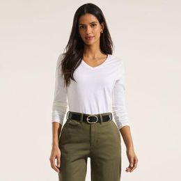 LANDS' END Supima&reg; Langarm-Shirt mit V-Ausschnitt f&uuml;r Damen, Damen, size: regular, Wei&szlig;, Baumwolle, by Lands' End