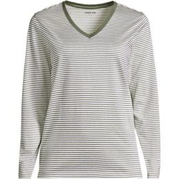 LANDS' END Supima&reg; Langarm-Shirt mit V-Ausschnitt f&uuml;r Damen in Petite-Gr&ouml;&szlig;e, Damen, size: petite, Gr&uuml;n, Baumwolle, by Lands' End
