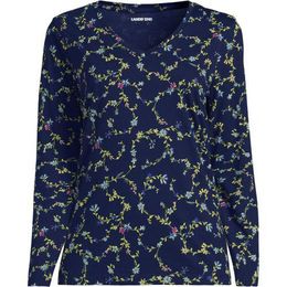 LANDS' END Supima&reg; Langarm-Shirt mit V-Ausschnitt f&uuml;r Damen, Damen, size: regular, Blau, Baumwolle, by Lands' End