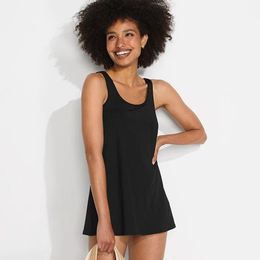 LANDS' END Badekleid mit rundem Ausschnitt, Damen, size: regular, Schwarz, Nylon-Mischung, by Lands' End