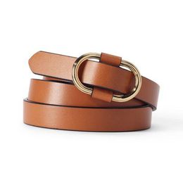 LANDS' END Stufenlos verstellbarer schmaler Lederg&uuml;rtel f&uuml;r Damen, Damen, size: regular, Braun, Leder, by Lands' End