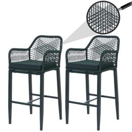 2er-Set Rope-Barhocker MCW-P91, Barstuhl Tresenhocker, Outdoor Sitzpolster Seilgeflecht Metall ~ gr&uuml;n