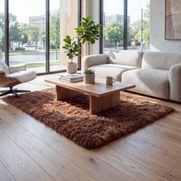 Teppich MCW-F69, Shaggy L&auml;ufer Hochflor Langflor, Stoff/Textil flauschig weich 200x140cm ~ dunkelbraun
