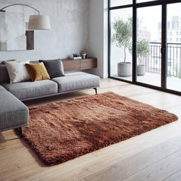 Teppich MCW-F69, Shaggy L&auml;ufer Hochflor Langflor, Stoff/Textil flauschig weich 160x120cm ~ dunkelbraun