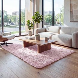 Teppich MCW-F69, Shaggy L&auml;ufer Hochflor Langflor, Stoff/Textil flauschig weich 200x140cm ~ rosa