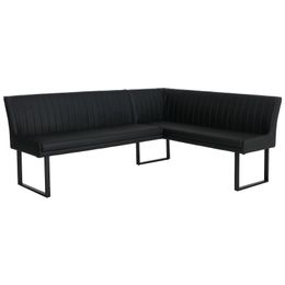Eckbank MCW-O82, Esszimmerbank Bank, Kunstleder Metall 210x159cm ~ schwarz