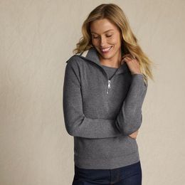 LANDS' END Feinstrick-Pullover mit Rei&szlig;verschluss f&uuml;r Damen, Damen, size: regular, Grau, Polyester/Viskose/Polyester-Mischung, by Lands' End