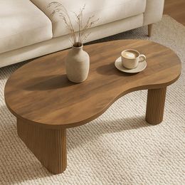 Couchtisch MCW-O29, Beistelltisch Sofatisch, organische Form Melamin Holz, 45x110x60cm ~ Holzoptik braun