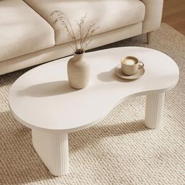 Couchtisch MCW-O29, Beistelltisch Sofatisch, organische Form Melamin Holz, 45x110x60cm ~ wei&szlig;