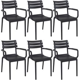 CLP 6er Set Gartenst&uuml;hle mit Armlehnen Paris , wetterfeste Kunststoffst&uuml;hle stapelbar, Outdoorstuhl UV-best&auml;ndig bis 160 kg belastbar