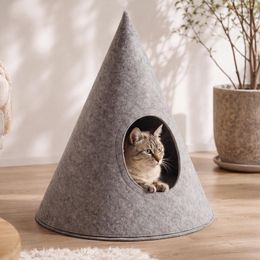 Tierbett MCW-Q62 f&uuml;r Hunde/Katzen, Katzenk&ouml;rbchen Hundekorb Kegel, Stoff (260g/m&sup2;) Filz 60x53x53cm ~ grau