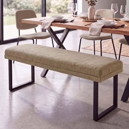 Sitzbank MCW-O81, Polsterbank Garderobenbank Esszimmerbank, Metall Stoff Chenille (310g/m&sup2;) 120cm ~ hellbraun