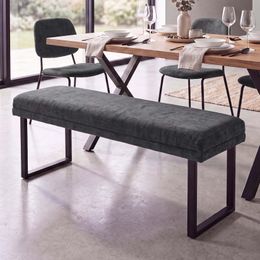 Sitzbank MCW-O81, Polsterbank Garderobenbank Esszimmerbank, Metall Stoff &Ouml;ko-Tex Chenille (310g/m&sup2;) 120cm ~ dunkelgrau